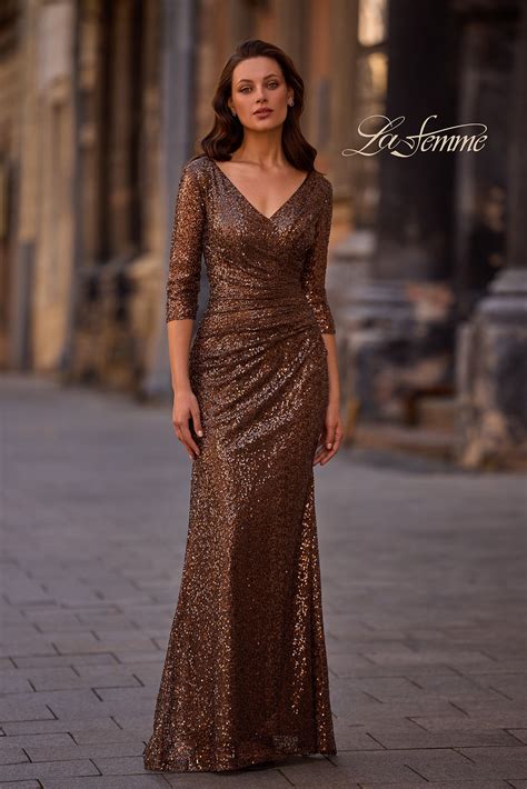 Gold Evening Dress With Sleeves