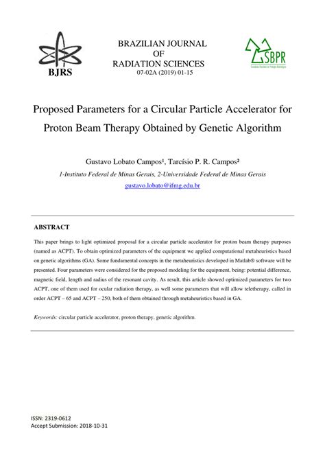 Pdf Proposed Parameters For A Circular Particle Accelerator For