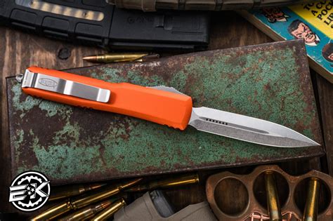 Microtech Ultratech Otf Knife Orange 34 Dagger Stonewash 122 10or