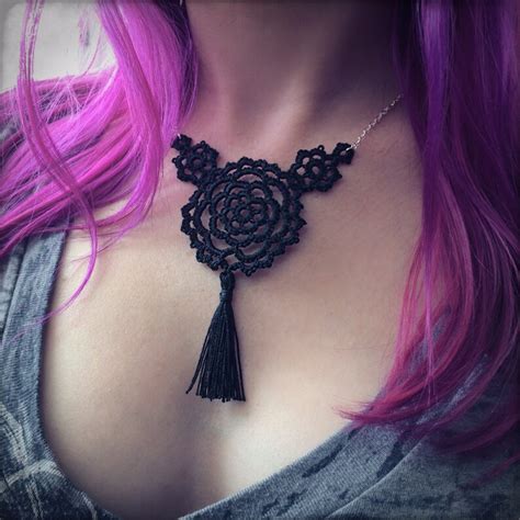 Tatted Lace Tassel Necklace Rosette Etsy