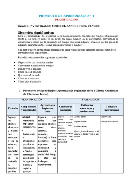 Esquema De Proyecto De Aprendizaje Pdf Evaluación Aprendizaje