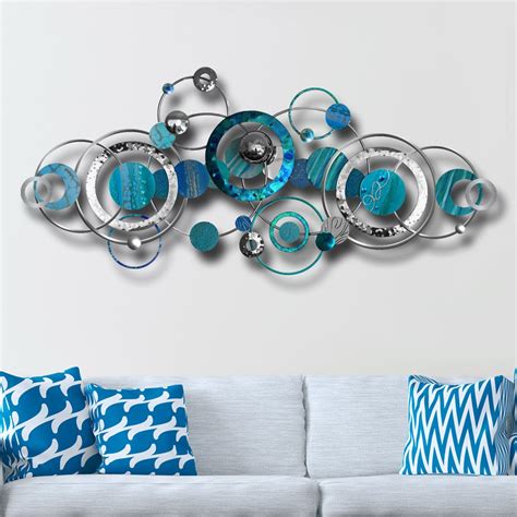 Blue Wall Art Large Metal Wall Decor Modern Living Room Art