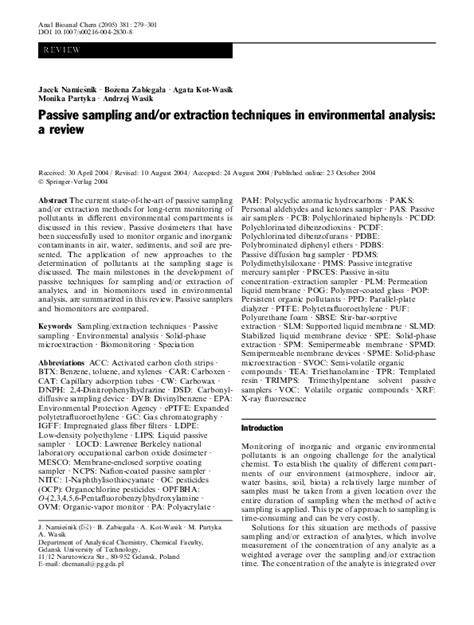 Pdf Passive Sampling Andor Extraction Techniques In Environmental