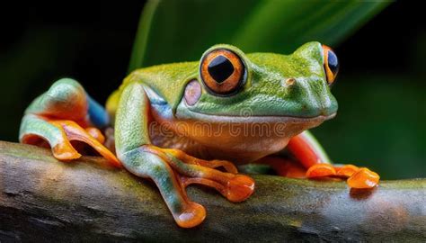 Vibrant Javan Tree Frog Amid Lush Tropical Rainforest Capturing The