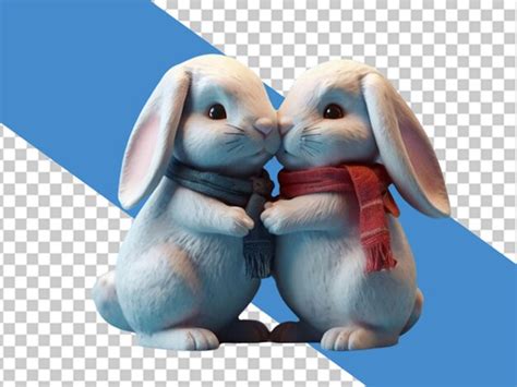 Premium Psd Two Small Easter Bunnies With Scarf Are Kiss