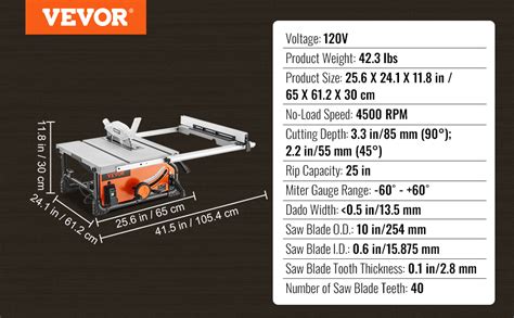 Vevor Table Saw For Jobsite 10 Inch 15 Amp 25 In Max Rip Capacity