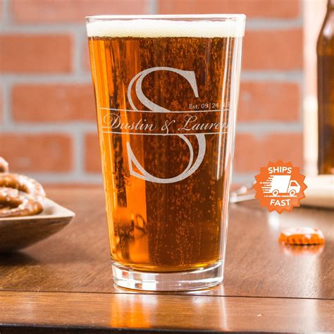 Beer Glass Etched With Your Initial Personalized Pint Glasses