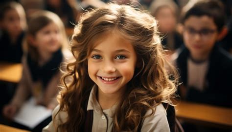 Premium Ai Image Smiling Girls In Classroom Happiness And Education