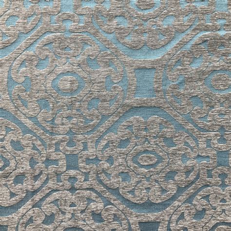 Scrollwork In Teal Grey Jacquard Upholstery Fabric Chenille