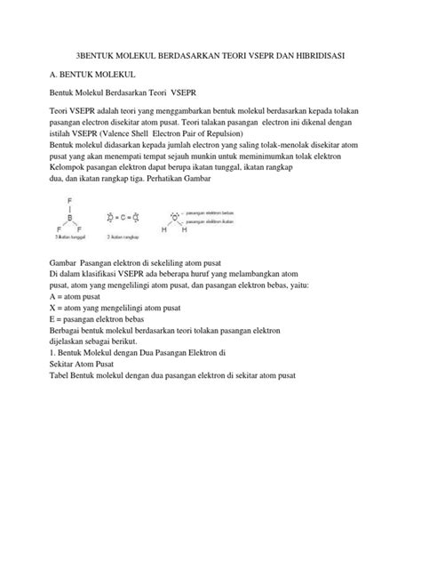 Bentuk Molekul Berdasarkan Teori Vsepr Dan Hibridisasi Pdf