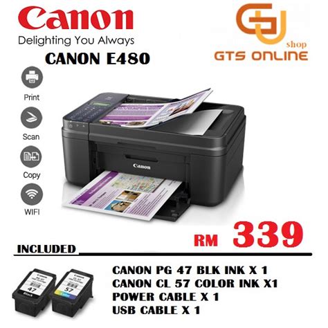 Canon Pixma E480 All In One Printer Copy Scan Print Fax Wifi Shopee Malaysia