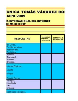 Examen Básico De Internet Xls