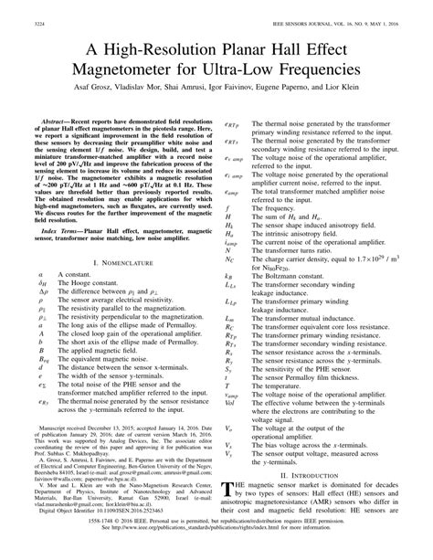Pdf A High Resolution Planar Hall Effect Magnetometer For Ultra Low Frequencies