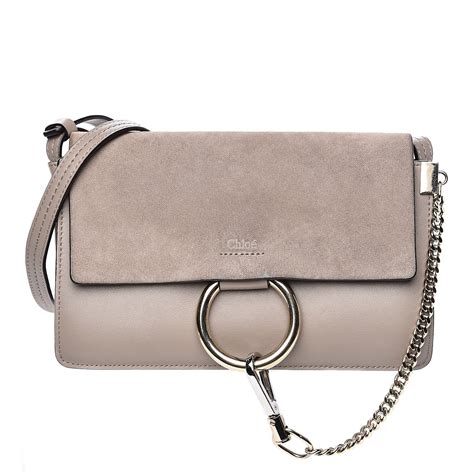 Chloe Suede Calfskin Small Faye Shoulder Bag Motty Grey 603928