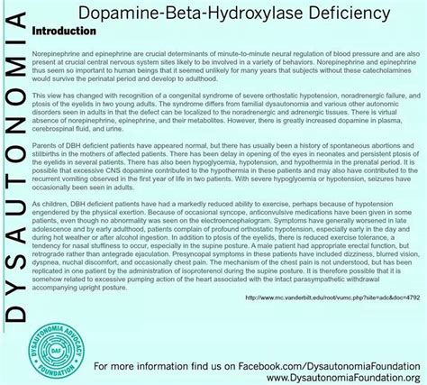 Dopamine Beta Hydroxylase Deficiency Dysautonomia Dysautonomia Pots