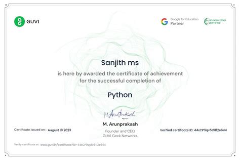Sanjith Ms On Linkedin 1982023 Python Course Certificate