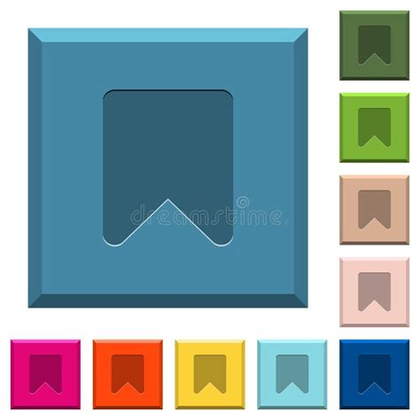 Bookmark Engraved Icons On Edged Square Buttons Stock Vector