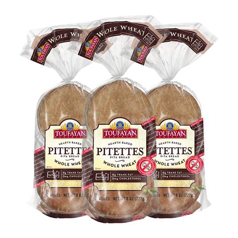 Toufayan No Salt Whole Wheat Pitettes Pita Bread Vegan Kosher 3 Pack 24 Pitas