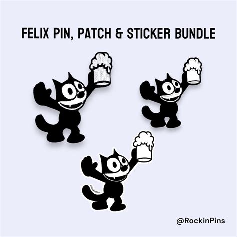 Felix The Cat Drinking Patch Pin And Sticker Set Rockin Pins