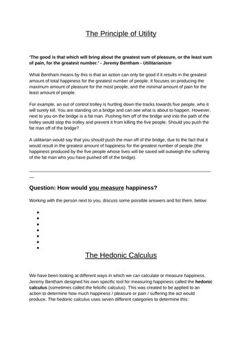 Aqa A Level Ethics Int Utilitarianism Teaching Resources
