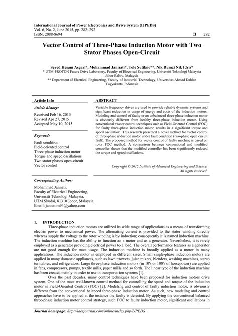 Vector Control Of Three Phase Induction Motor With Two Stator Phases Open Circuit PDF