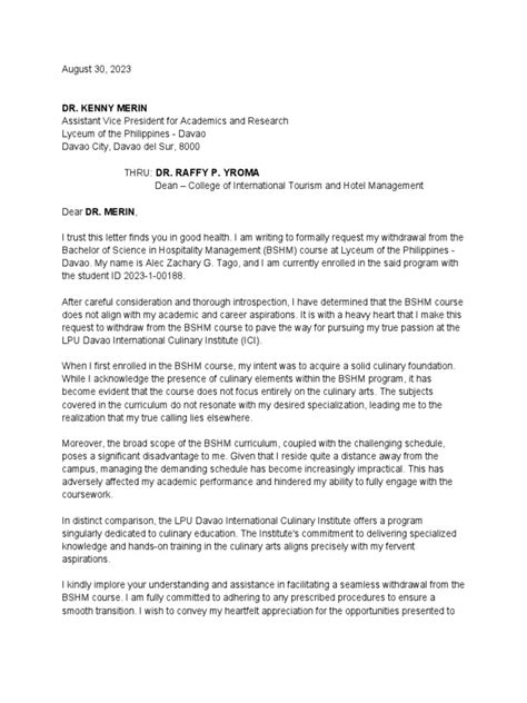 Sample Letter Of Withdrawal Pdf Cognition