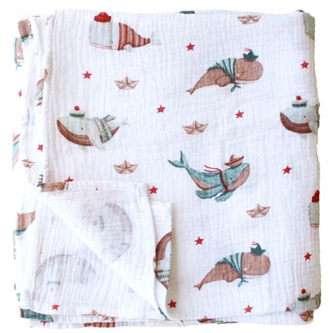 Muslin Swaddle Whales Organic Cotton Swaddle Alimrose