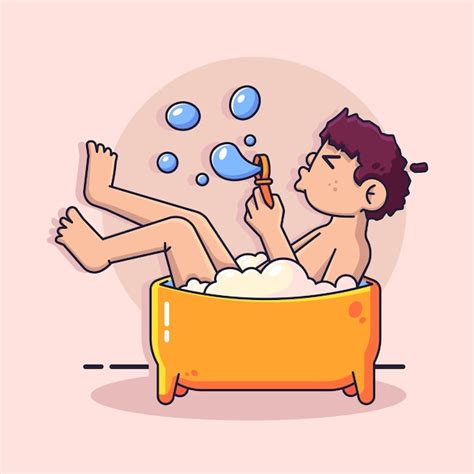 Menino Tomando Banho Na Banheira Vetor Premium