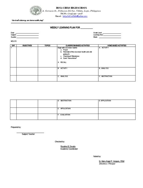 Lesson Plan Layout Pdf