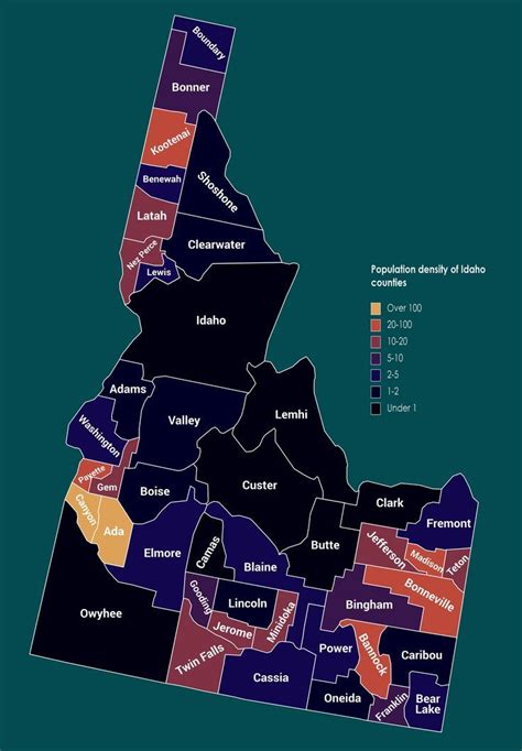 Population Density Of Idaho Counties Kootenai Bear Lake Twin Falls