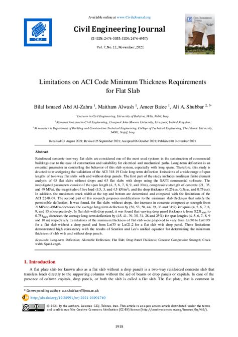 Pdf Limitations On Aci Code Minimum Thickness Requirements For Flat Slab
