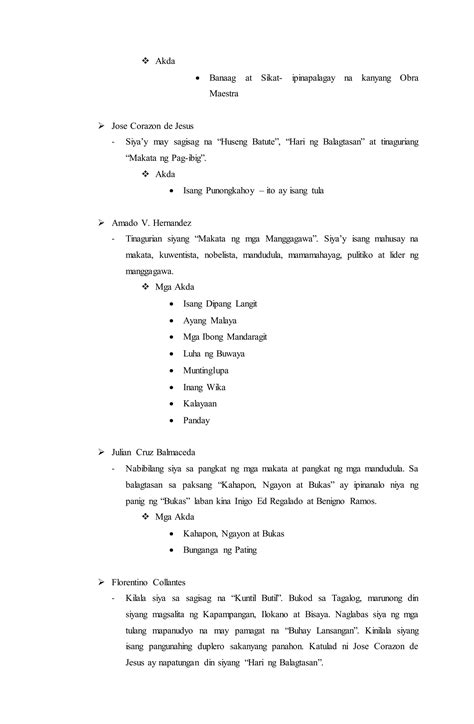 Mga Dakilang Manunulat At Ang Pamagat Ng Kanilang Akda Docx