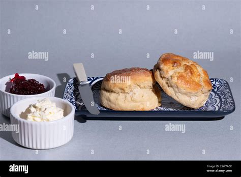 Home Made Traditional English Scones The Scones Are Served With Jam
