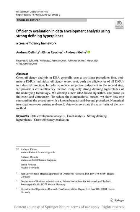 Pdf Efficiency Evaluation In Data Envelopment Analysis Using Strong