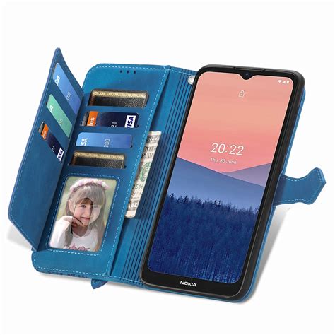 For Nokia C21 Embossed Flower Zipper Leather Phone Case Blue