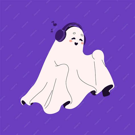 Premium Vector Halloween Phantom Listening Music Cute Ghost With
