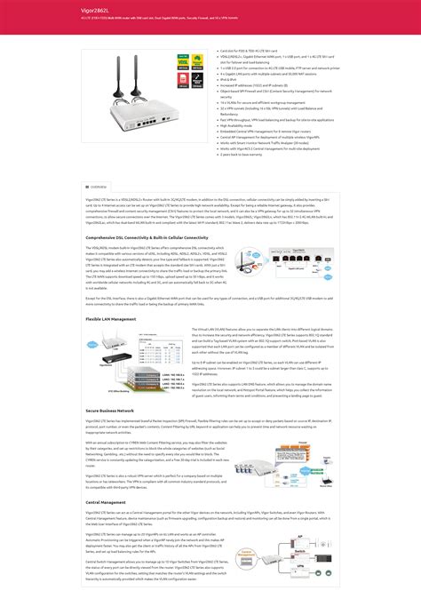 Draytek Vigor 2862l Multi Wan 4g Lte Vdsl2 Adsl2 Firewall Qos Ipv6