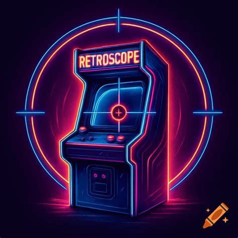 A Neon Lit Arcade Cabinet Labeled Retroscope Viewed Through A Glowing