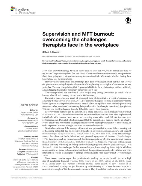 Pdf Supervision And Mft Burnout Overcoming The Challenges Therapists