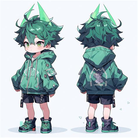 Premium Photo Character Anime Of Male Chibi Kawaii Hacker Fashion Matrix Green Binary Code Cu