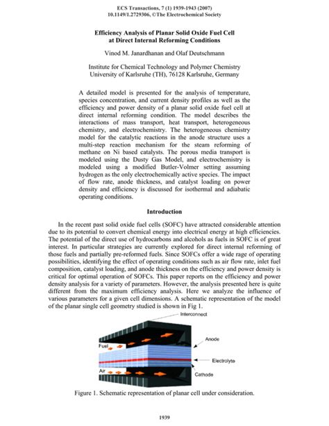 Efficiency Analysis Of Planar Solid Oxide Fuel Cell At Direct Internal