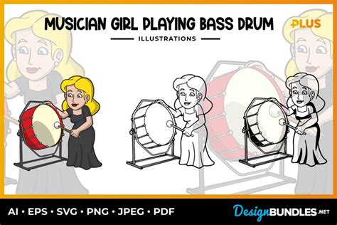 Musician Girl Playing Bass Drum Collection