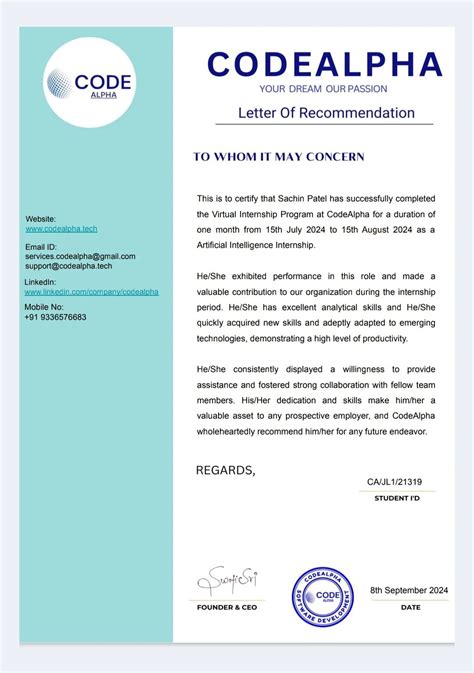 Sachin Patel On Linkedin Artificial Intelligence Internship Lor