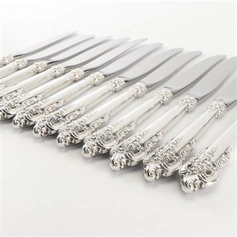 Twelve American Silver Grand Baroque Dinner Knives Mark Of Wallace