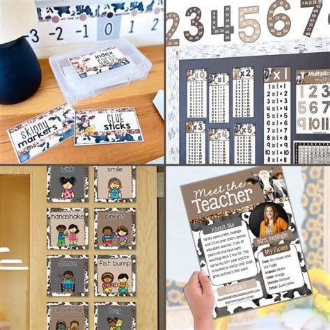 Cow Print Classroom Decor Bundle Neutral Colors Farmhouse Farm Theme
