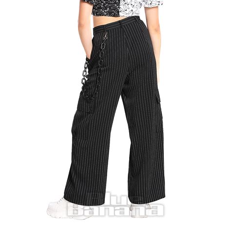 Hell Bunny Wolfie Combat Trousers Pinstripe Chain Combat Trousers