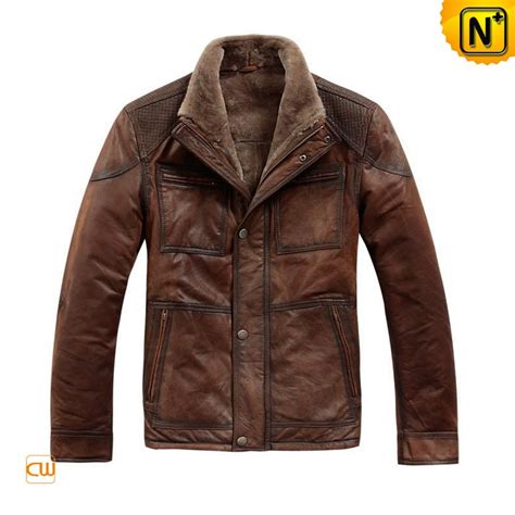 Winter Warm Brown Fur Lined Leather Jackets For Men Cwmalls