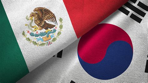 South Korea And Mexico Two Flags Together Textile Cloth Fabric Texture