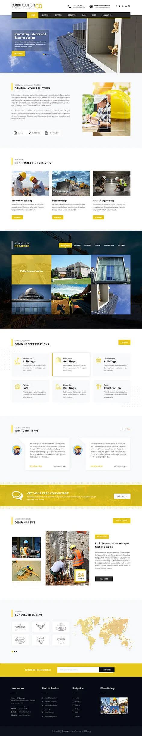 Responsive Construction Wordpress Theme For Concrete Cement Websites