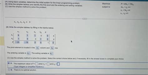 Solved A Using Slack Variables Determine The Initial